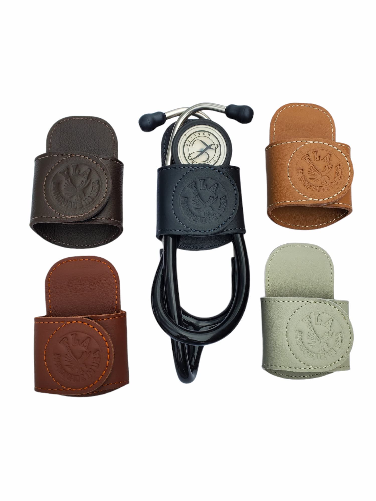 Stethoscope Holder pro with Clip,Handmade in USA Genuine Leather .Perfect for Physicians, Nurses, EMT, Medical Nursing Student (Black).