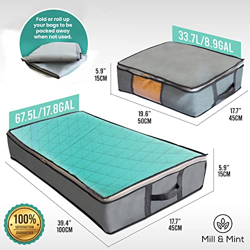Mill & Mint β 2 Large Underbed Storage Bags + 1 Organizer Bin β Foldable Under Bed Storage Containers for Clothes, Blankets, Toys & Shoes, Gray