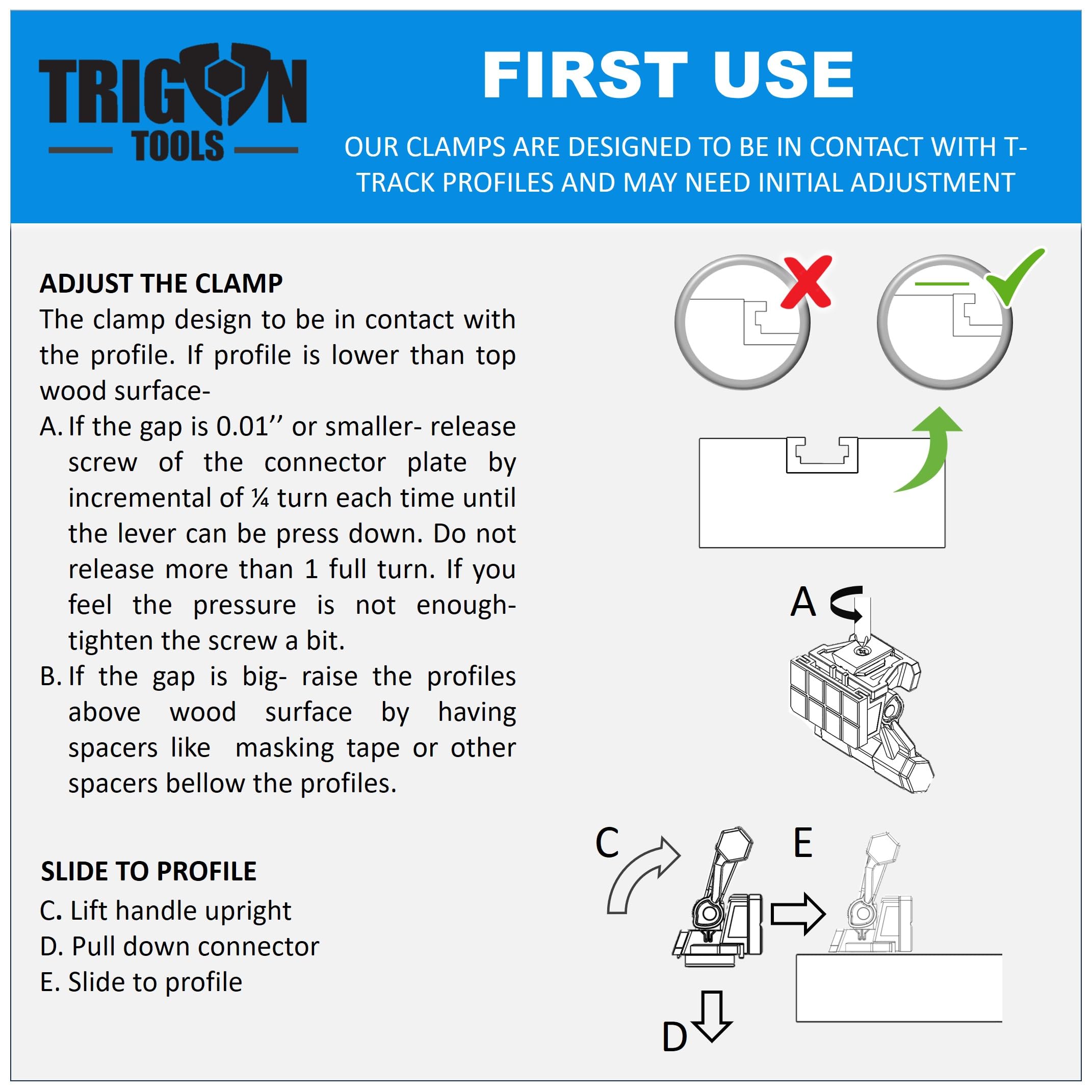 T-Track Clamps for woodworking, T Track accessories, for T-Track Profile (3/4’’ * 3/8’’) | Stop Blocks | Inline Auto Adjust Quick Release Woodworking Clamps, for Routers, Drill press, Table saws, 4pc