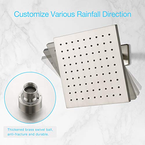 SOKA Shower Faucet Set with 8 Inch Rainfall Shower Head Bathroom Rainfall Shower System Single Function Shower Trim Kit with Rough-In Valve Pressure Balance Square Shower Head Brushed Nickel