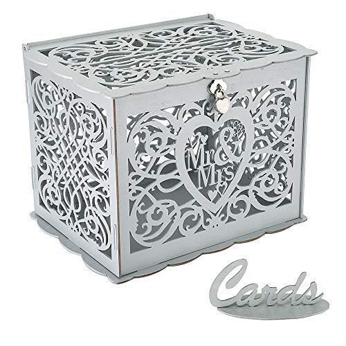 Mimacoo Wedding Money Box Holder with Sign, Large Rustic Wood Wooden DIY Envelop Gift Card Shadow Boxes with Lock Slot for Reception Anniversary (Silver)