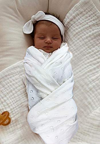 Swaddle Blanket - Baby Essentials | Baptism Christening Dedication Receiving Blankets Baby Wrap for Infant Newborns - Newborn Essentials Must Haves - 100% Viscose Shawls, 80 x 110 cm - White