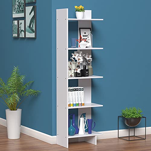 Tangkula 5-Shelf Bookcase, Room Divider and Display Shelf, Freestanding Decorative Storage Shelving, Wooden Bookshelf for Home Living Room Office Bedroom, Room Divider Bookshelf (White, 1)
