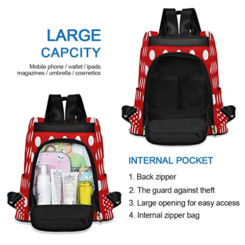 ALAZA Red White Polka Dot Women Backpack Anti Theft Back Pack Shoulder Fashion Bag Purse