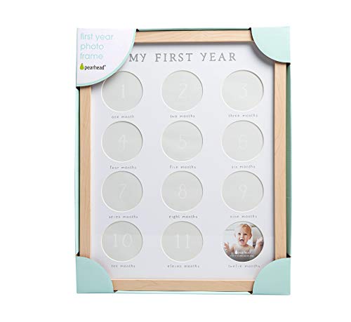 Pearhead Baby's First Year Photo Frame, Monthly Growth Baby Picture Frame, Gender-Neutral Baby Frame, Wooden