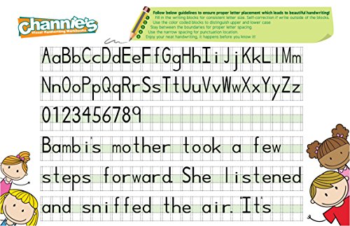 Channie’s Quick & Neat Alphabet Writing Pad, Practice Handwriting & Printing Workbook, 80 Pages Front & Back, 40 Sheets, Grades PreK – 1st, Size 8.5” x 11”