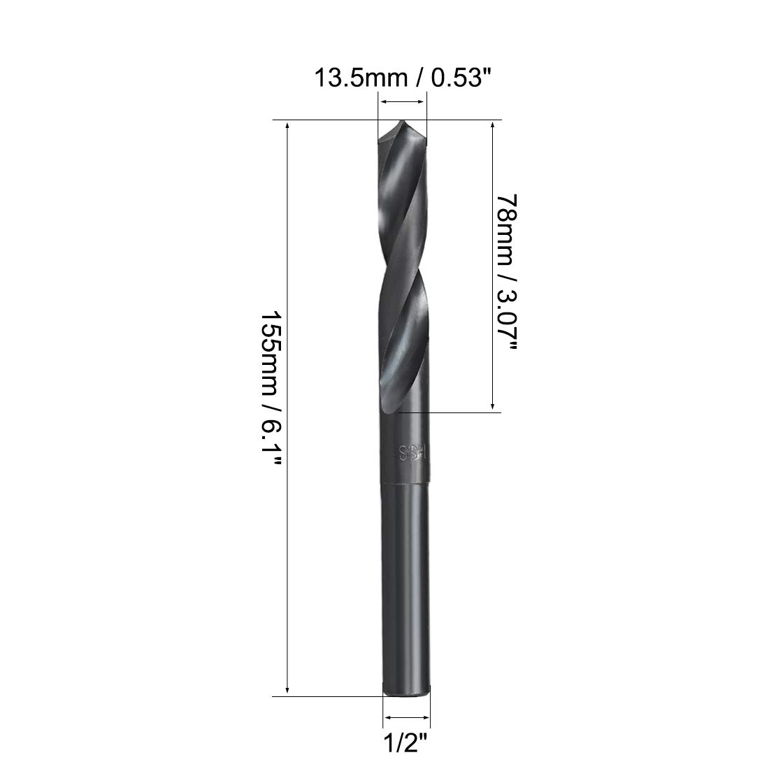 uxcell 13.5mm Reduced Shank Drill Bit HSS 6542 Black Oxide with 1/2 Inch Straight Shank