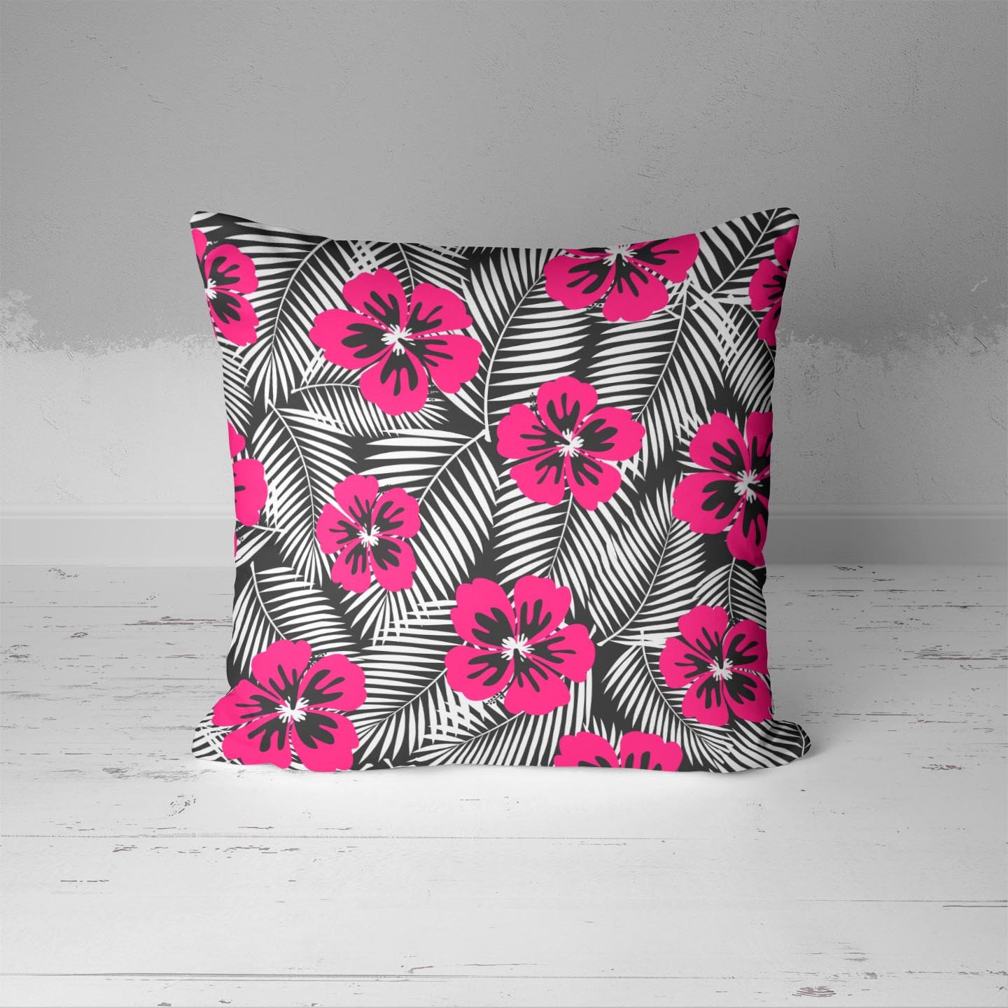 iiRov Summer Design Ink-Fuzed Decorative Throw Pillow - Tropical Summer Hot Pink Floral