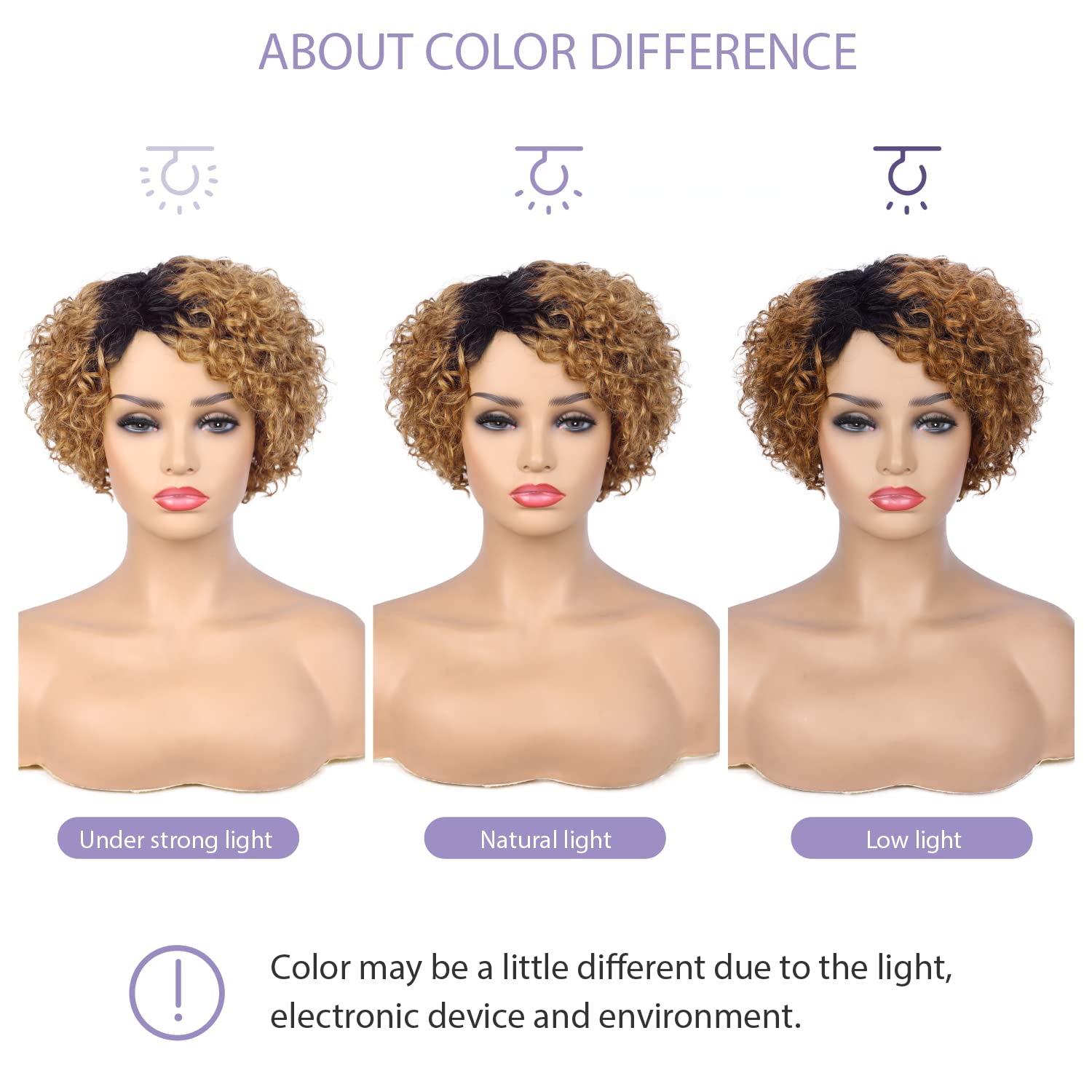 Quantum Love Human Hair Wigs Curly Wave Side Part Wig Short Bob Pixie Cut Brazilian Remy Human Hair Deep Curly None Lace Front Wigs for Women Ombre Black Brown Color