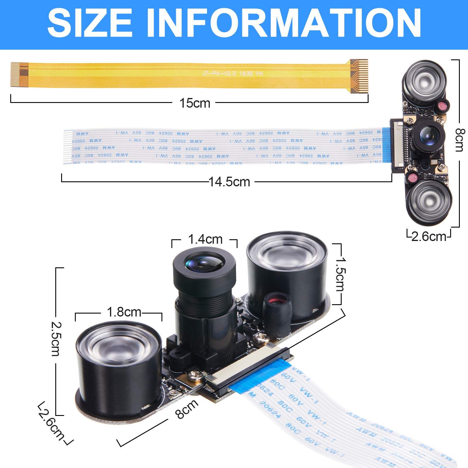 Weewooday 2 Sets for Camera Module 5MP OV5647 1080P Video Webcam Sensor Infrared Night Camera Module Compatible with Raspberry Pi B/B+ A+ RPi 4/3/ 2/1/ Zero/Zero with FFC Cable (Adjustable Focus)