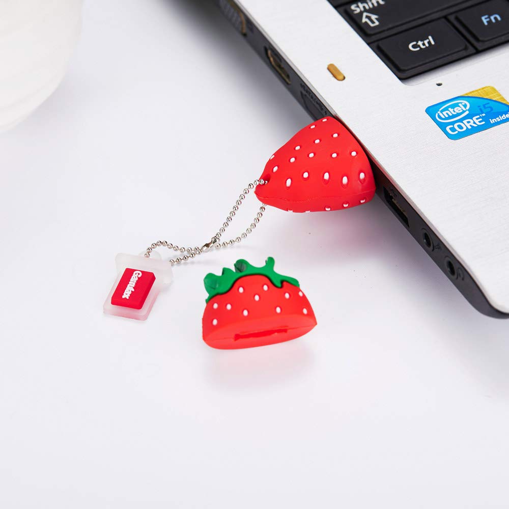 GARRULAX USB Flash Drive, 8GB / 16GB / 32GB Novelty Cute Cartoon USB Memory Stick Date Storage Pendrive Thumb Drives for Kids Children Collegue Student (32GB, Strawberry)
