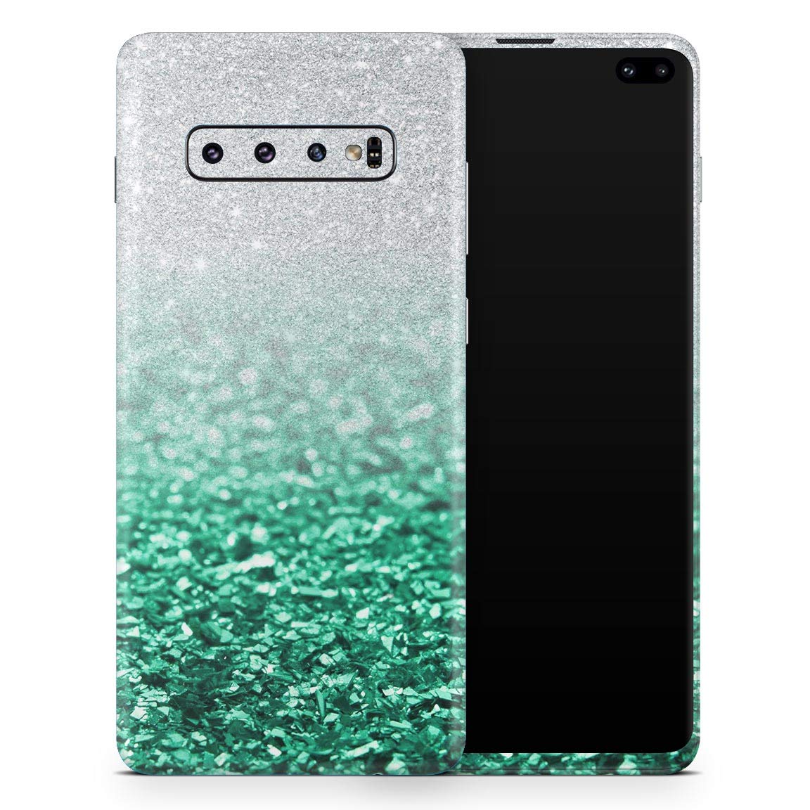 DesignSkinz Aqua Green & Silver Glimmer Fade Protective Vinyl Decal Wrap Skin Cover Compatible with The Samsung Galaxy S20 (Screen Trim & Back Glass Skin)