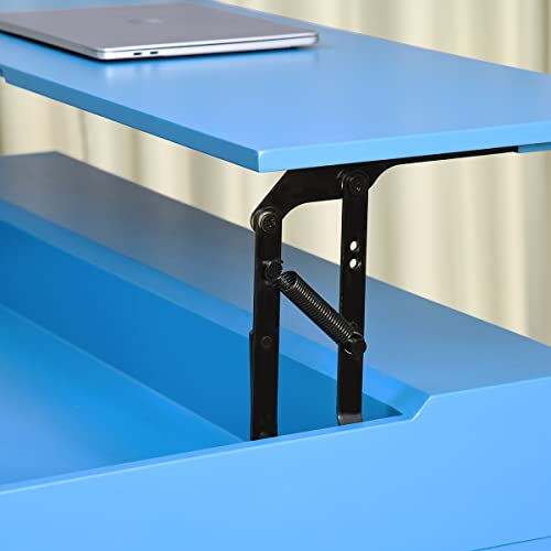 AVGVLIJ Lift Desk with 2 Drawer Storage, Computer Desk with Lift Table Top, Adjustable Height Home Study Writing Table Desk for Office, Home, Living Room (Blue)