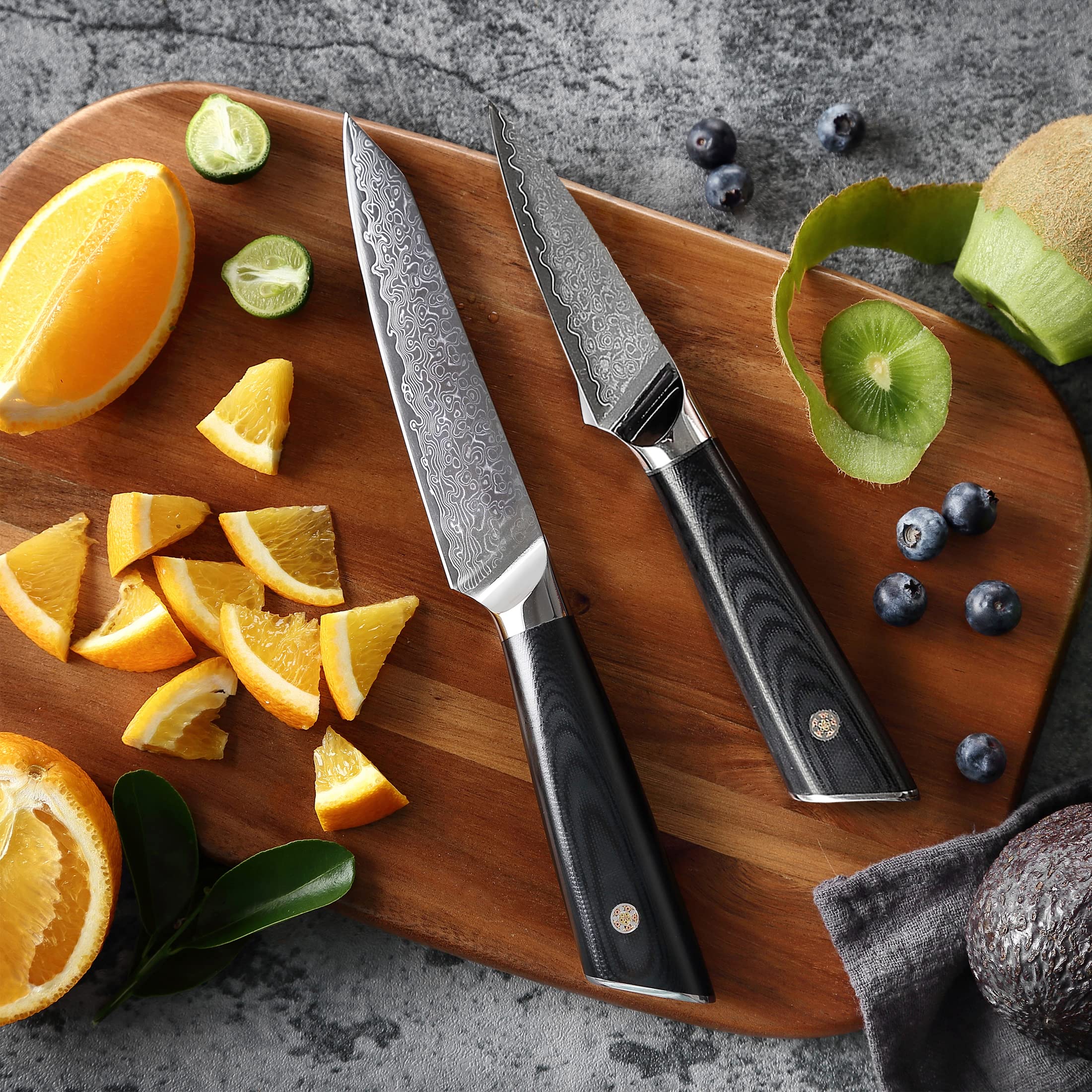 SHA-PU Damascus Steel 6 Piece Kitchen Knife Set including Shears and Wood Block