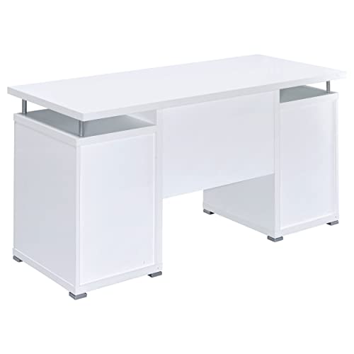 Coaster Furniture Tracy Modern Contemporary 2 Drawer Home Office Computer Desk with Keyboard Tray Storage File Cabinet White 800108