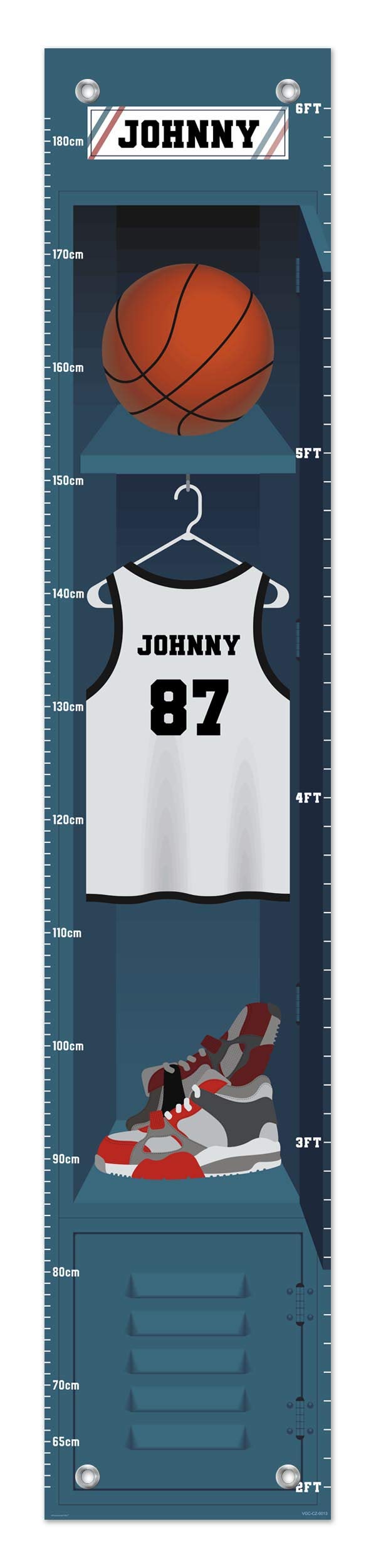 Sports Growth Chart Basketball Locker Custom Name Gift for Kids Room Decor Personalized Growth Chart