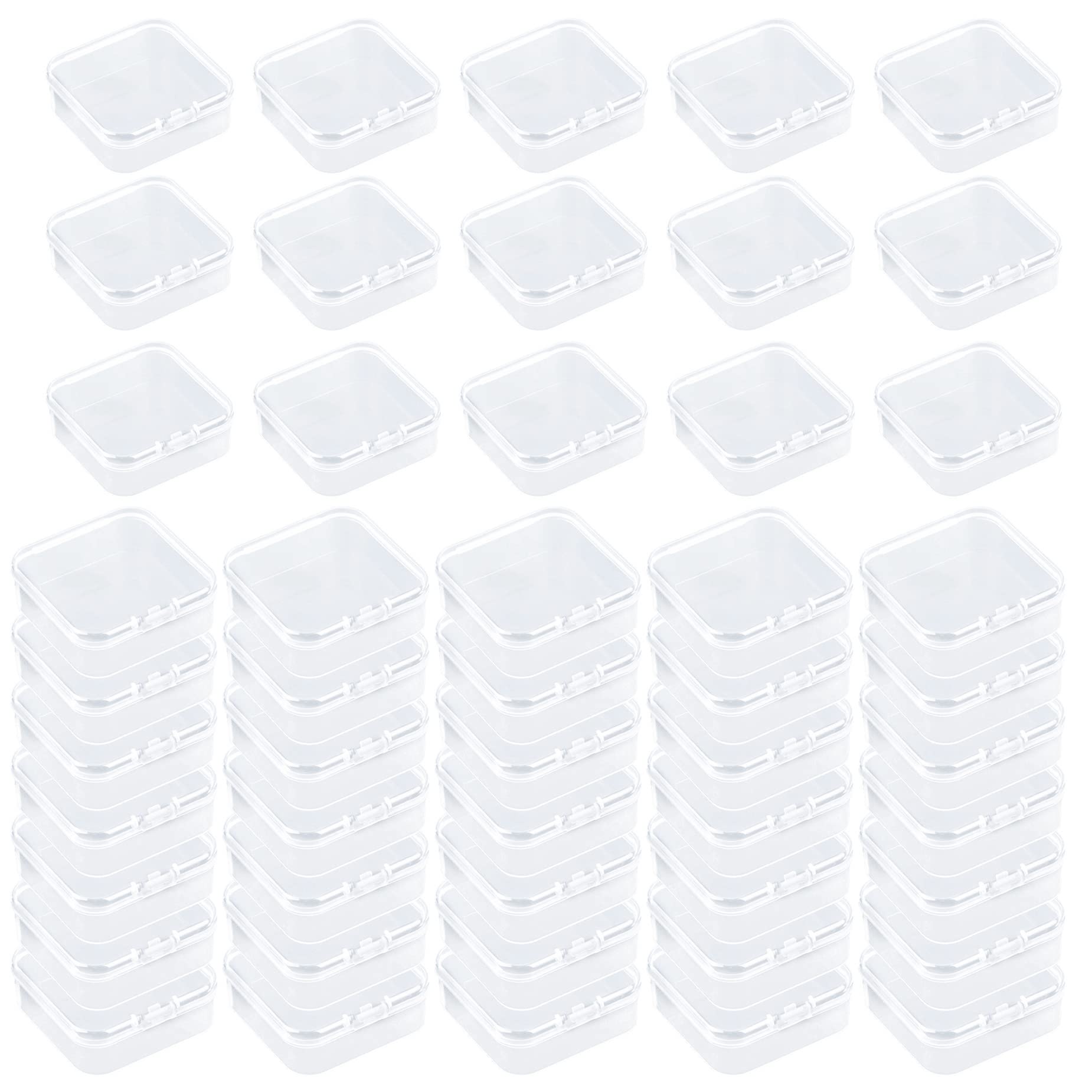 AUEAR, 40 Pack Mini Clear Plastic Storage Containers Box with Hinged Lids Empty Hinged Boxes
