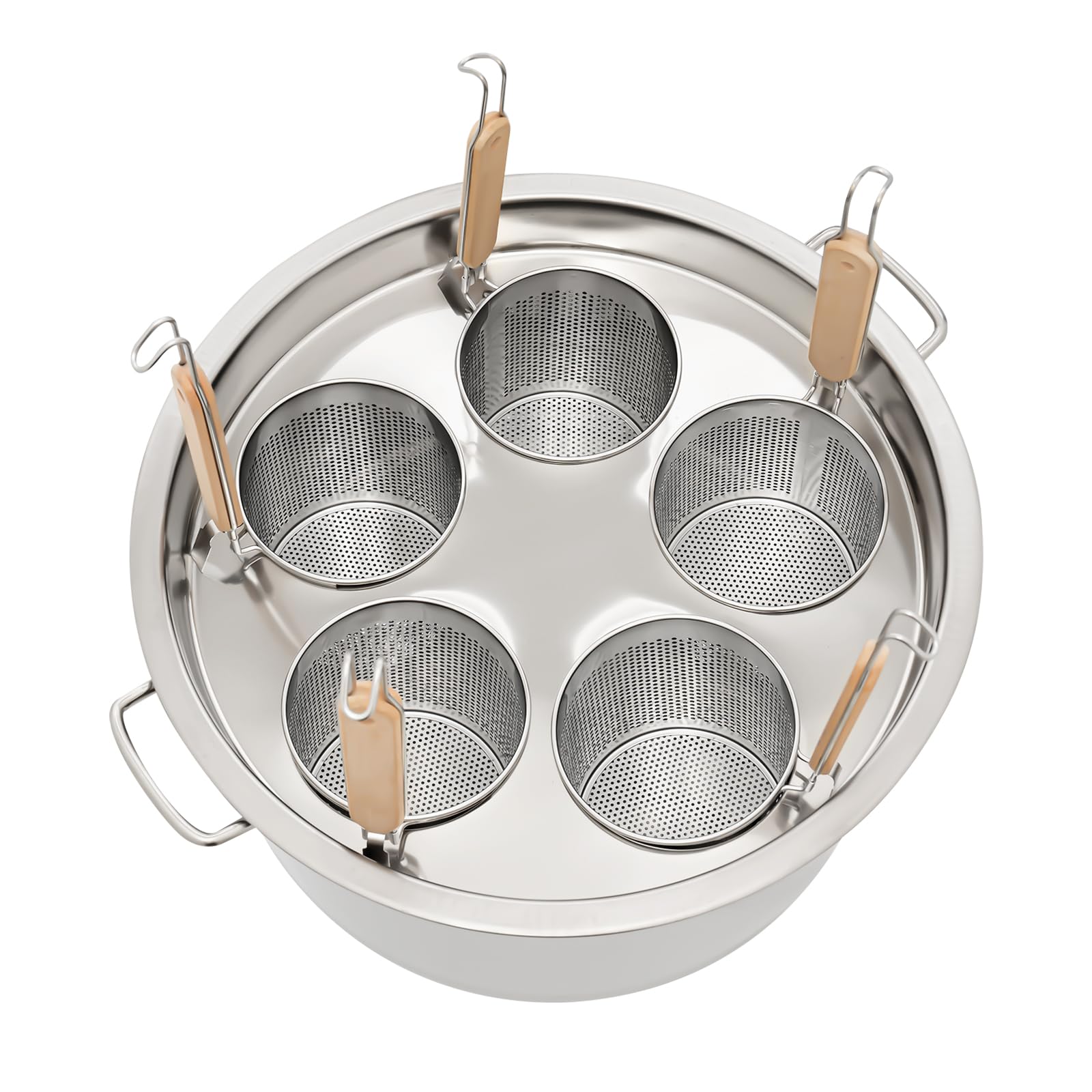 5 Holes Pasta Cooker Insert Set Stainless Steel Pasta Pot with Strainer Basket 37L/39QT Pasta Pot with 5 Strainer Insert Pasta Cooking Cookware for Noodles Dumplings Pasta Kitchen Restaurant