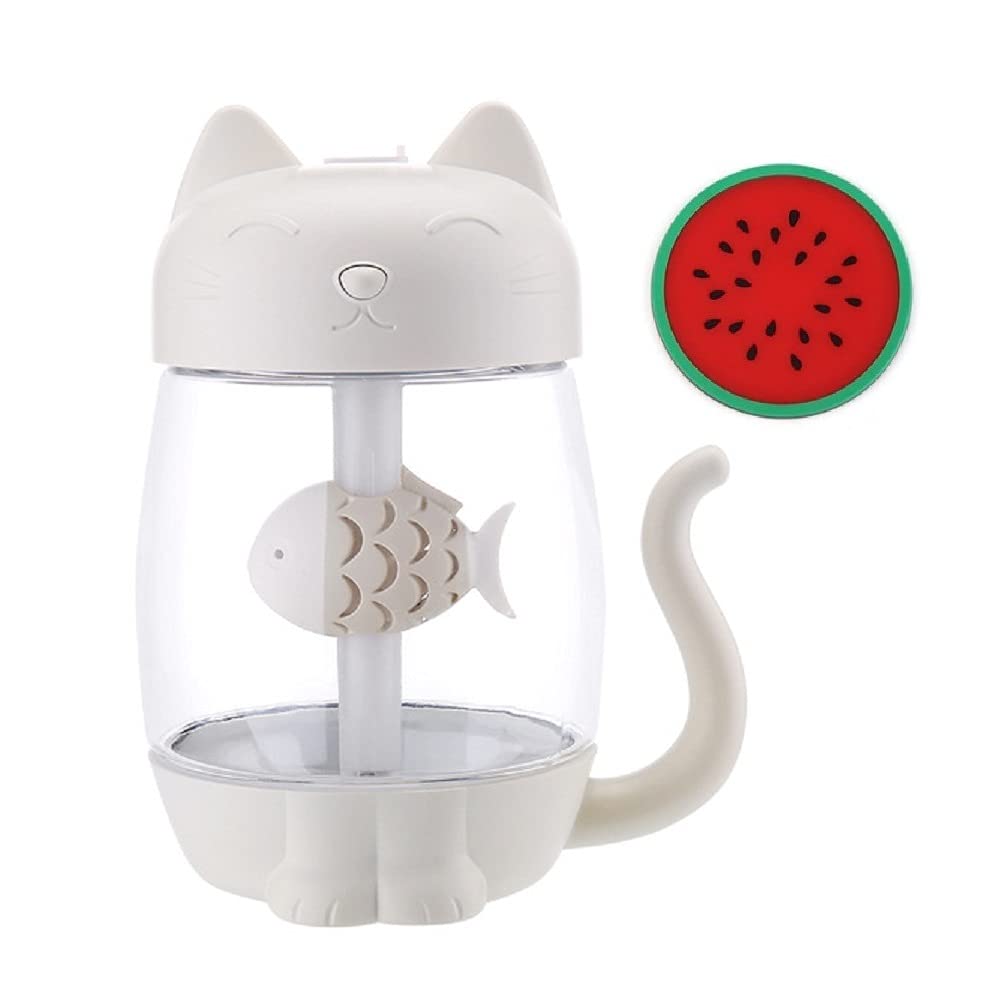 3 in 1 Cool Mist White Cat Humidifier included USB Fan,USB Lamp and 7- Color Night Light features with free (1 x fruit Coaster)