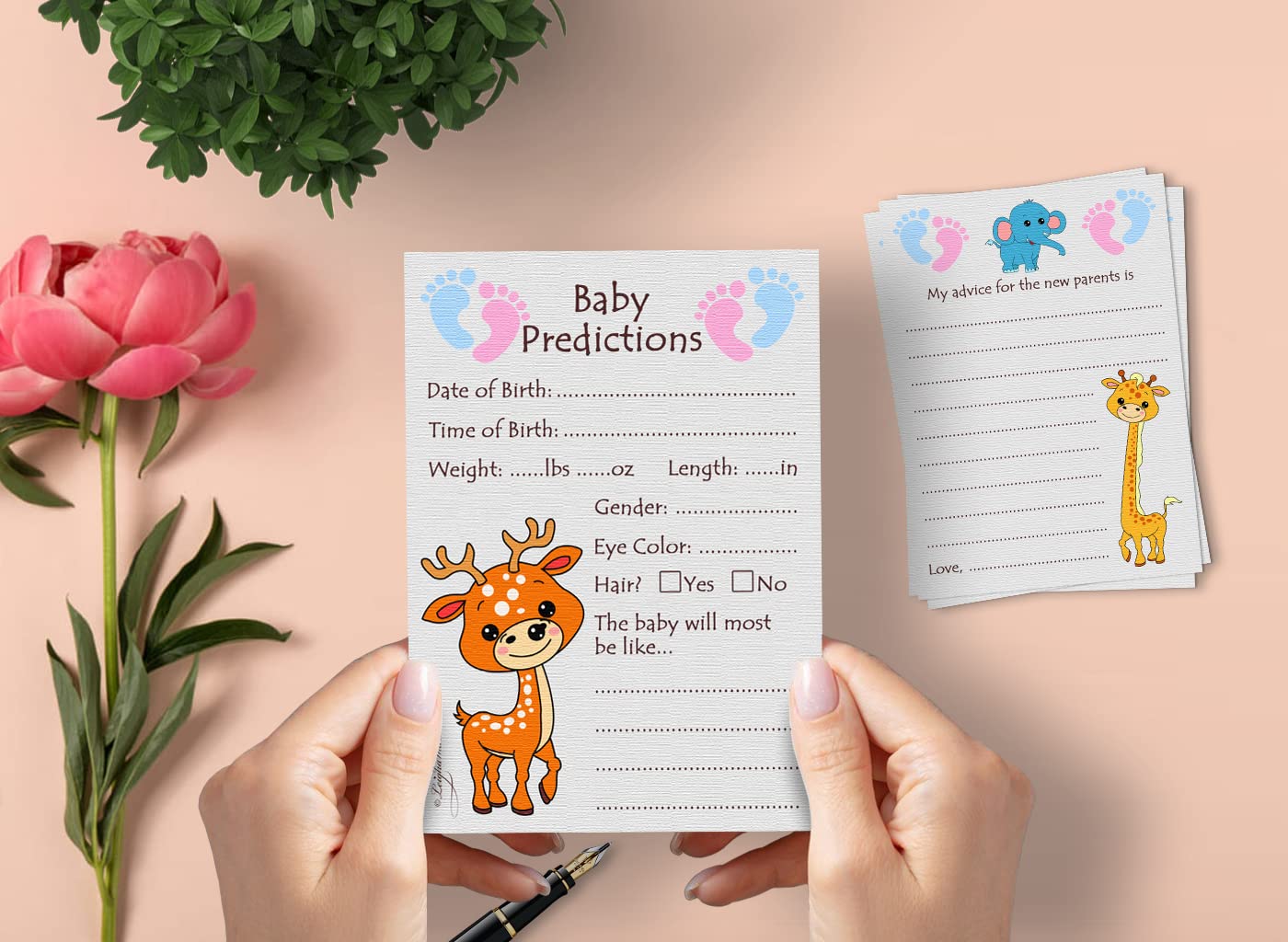 Leigha Marina Baby Shower Predictions Guessing Game and Advice Notes for New Parents - Unisex - 40 Cards