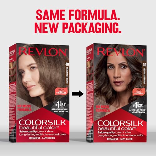 Revlon Permanent Hair Color, Permanent Brown Hair Dye, Colorsilk with 100% Gray Coverage, Ammonia-Free, Keratin and Amino Acids, Brown Shades (Pack of 3)