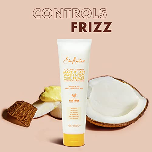 SheaMoisture Coconut Custard Curl Defining Cream - Make It Last Wash N' Go Primer, Enhancer & Detangler for Wavy & Curly Hair, Organic Shea Butter, 10.3 Oz
