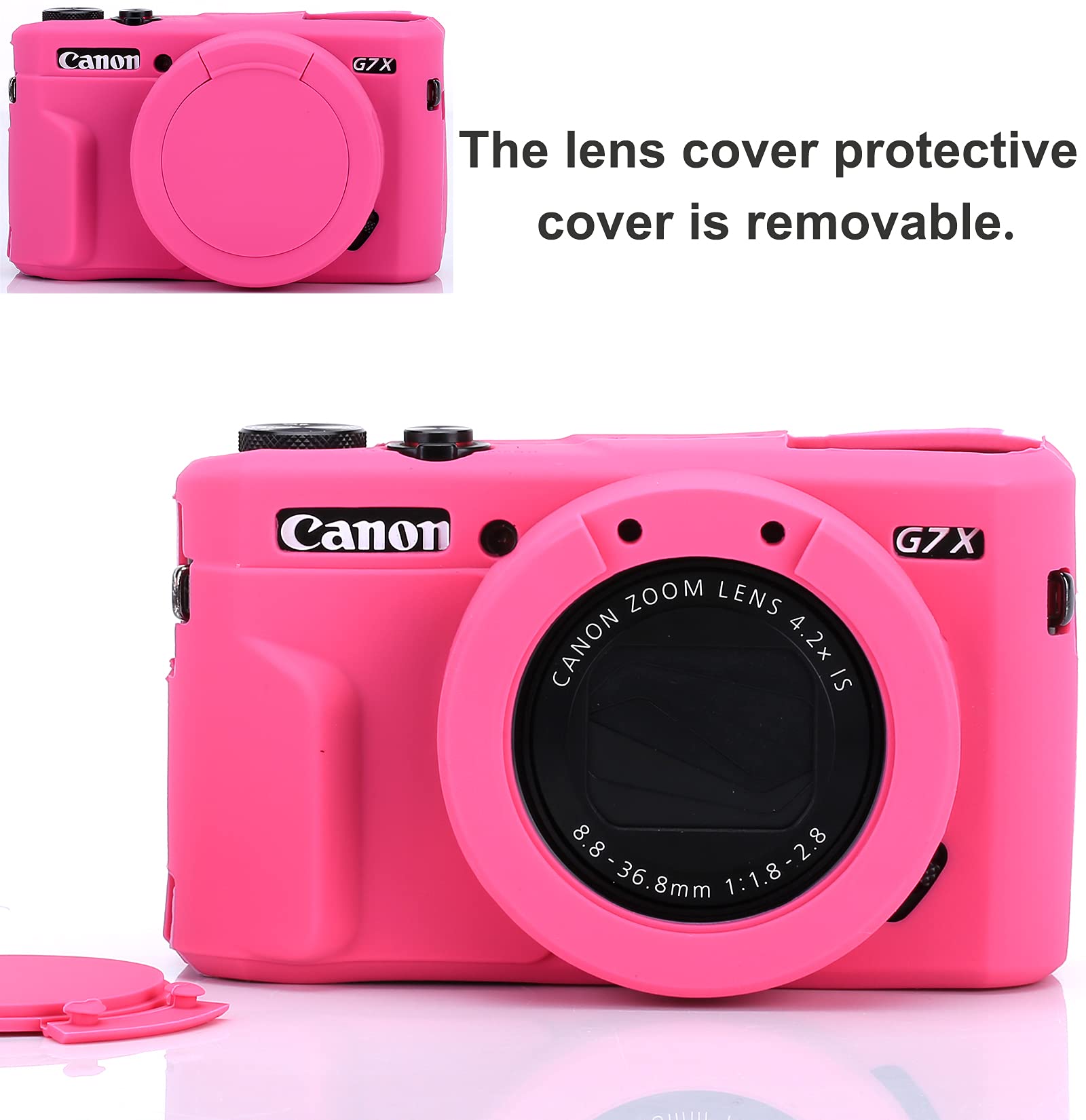 G7X Mark II G7X Removable Lens Cover Silicone Cover Rubber Soft Camera Case Cover for Canon PowerShot G7X II G7X (Rosered)
