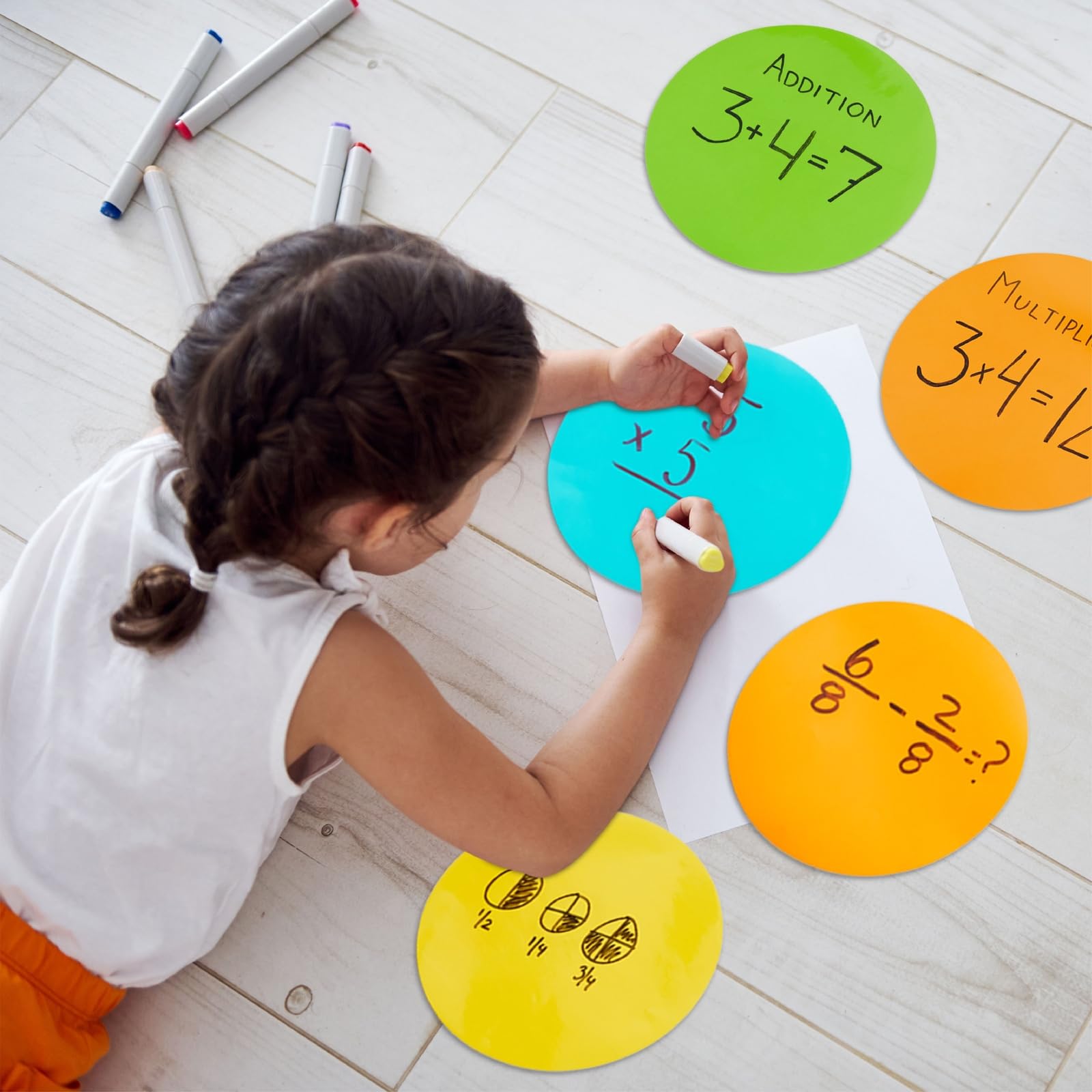 24 Pack 11-inch Dry Erase Spots and Sticker Dots for Classroom Tables - Peel and Stick Circles for Teachers and School Essential Supplies (8 Colors)