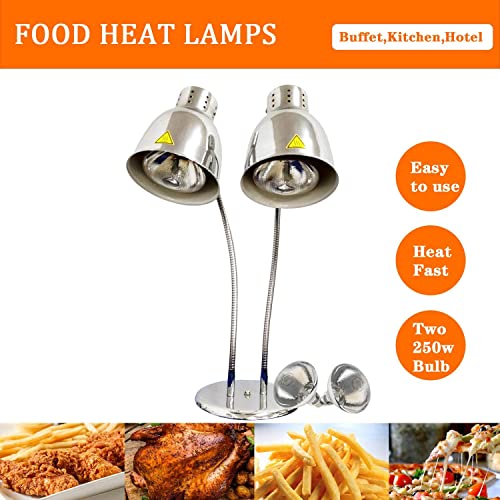 KOUWO Food Heat Lamps with Dual 250w Bulbs Food Warmer Lights Food Heating Warmer Lamp Restaurant Kitchen Buffet Warmer Table (Double Head)