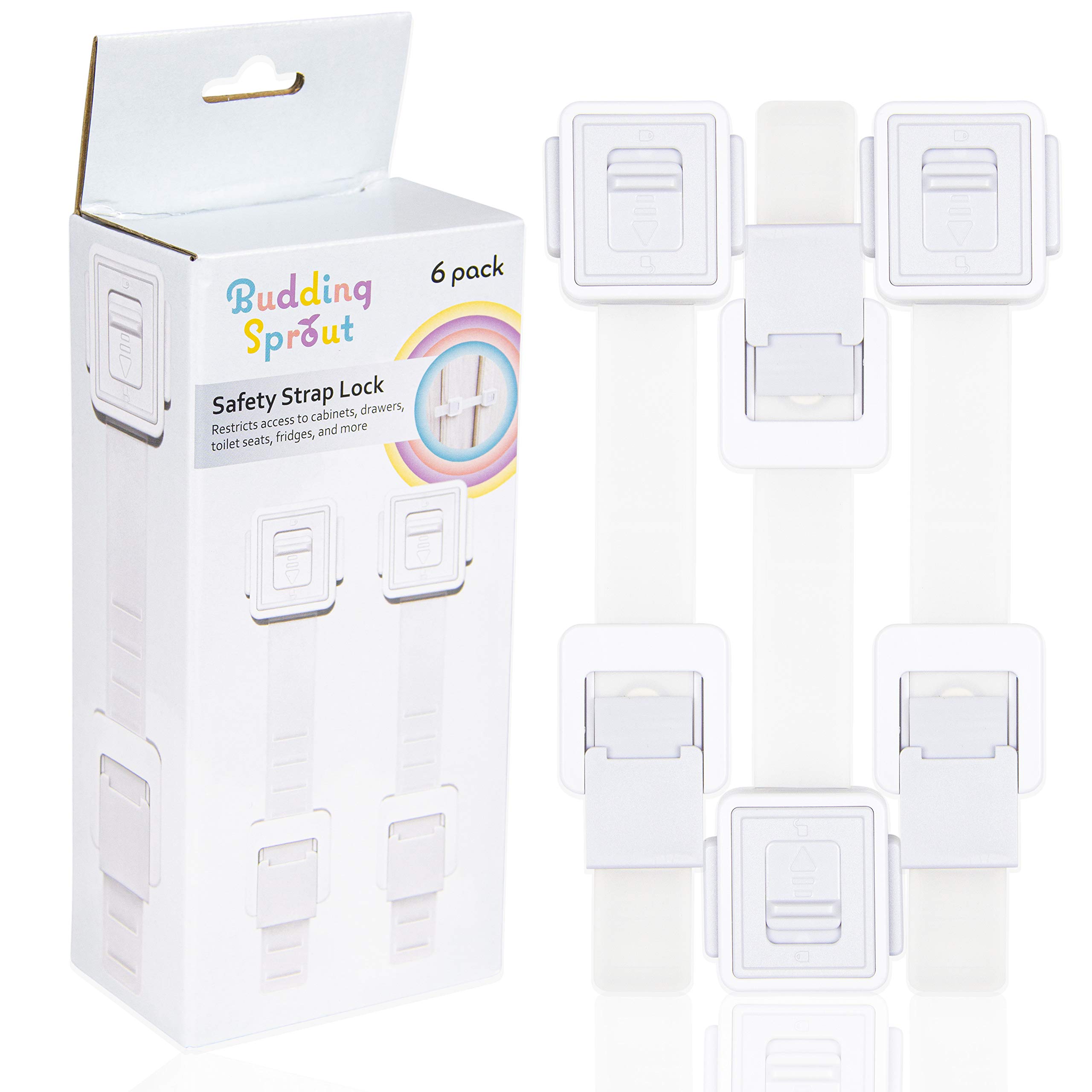 Budding Sprout Durable Strong Safety Strap Lock 6-Set for Baby Safety - for Cabinet, Drawer, Fridge, Toilet, and Furniture - 3M Adhesive Easy Install No Tools Needed