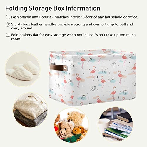 ALAZA Pink Flamingo White Large Storage Baskets with Handles Foldable Decorative 2 Pack Storage Bins Boxes for Organizing Living Room Shelves Office Closet Clothes