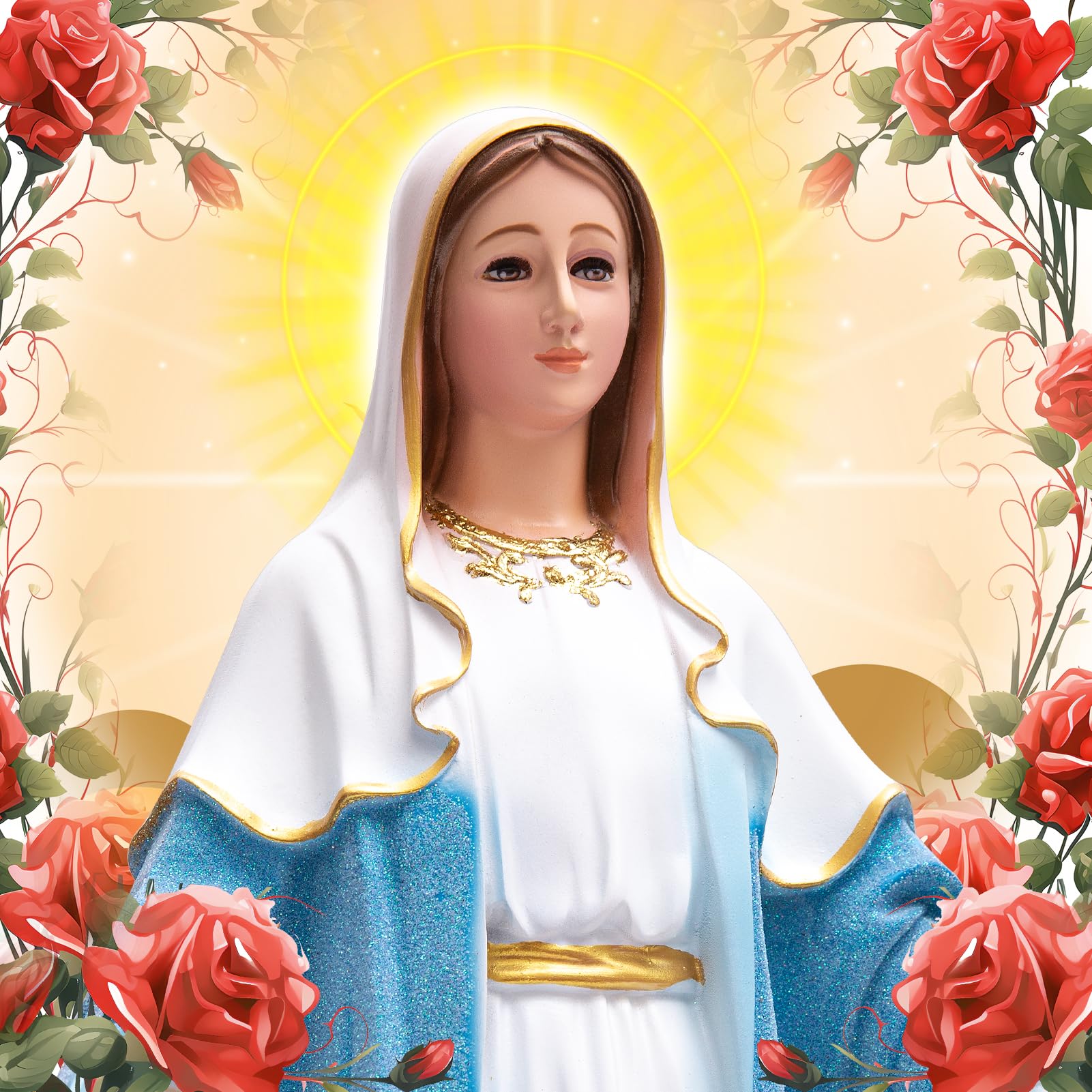 HOLLOII 19 Inch Catholic Virgin Mother Mary Statues,Resin Figurine for Religious and Home Decor