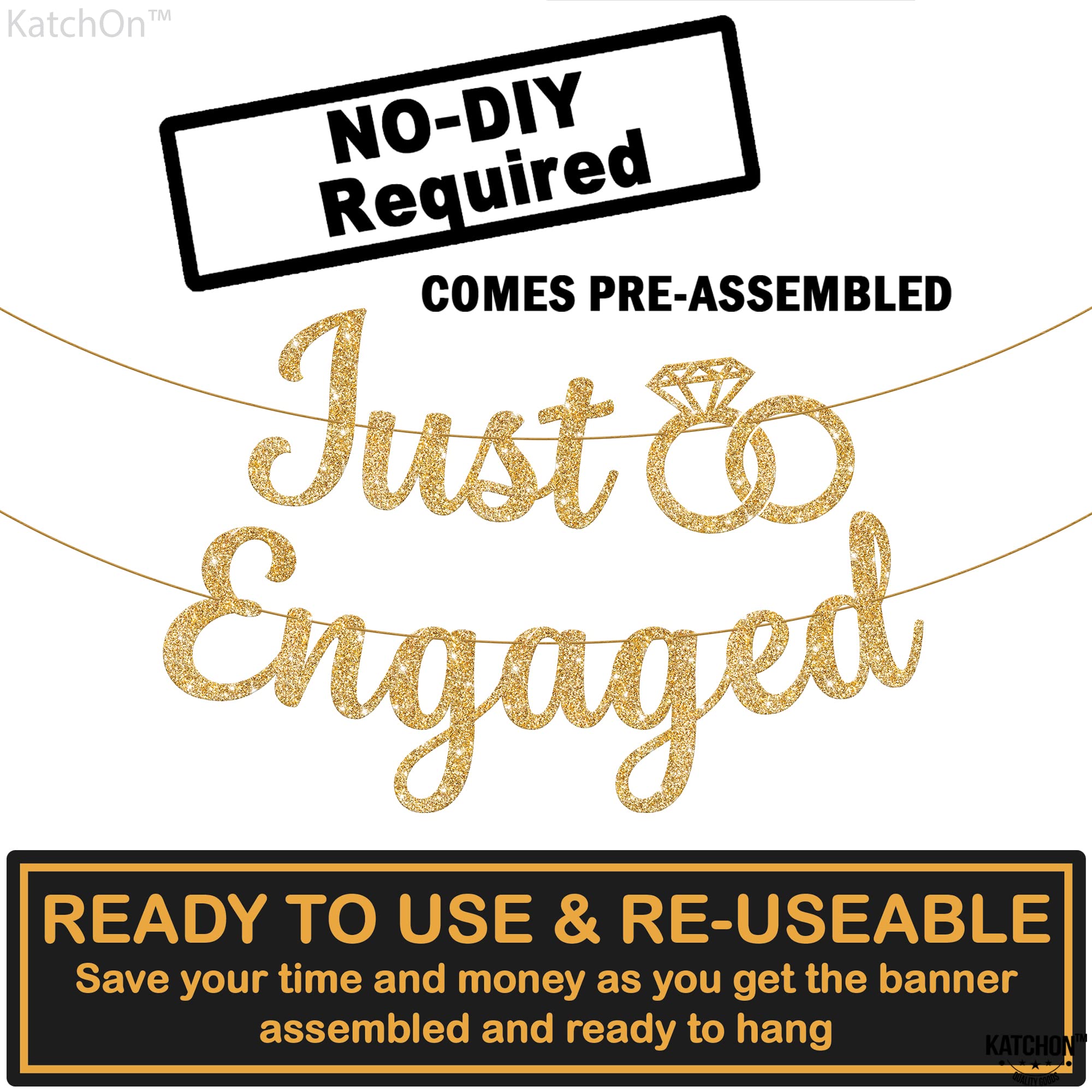 KatchOn, Glitter Gold Just Engaged Banner - 10 Feet, No DIY | Engagement Banner for Just Engaged Decorations | Engagement Party Decorations | Just Engaged Sign | Engagement Decorations