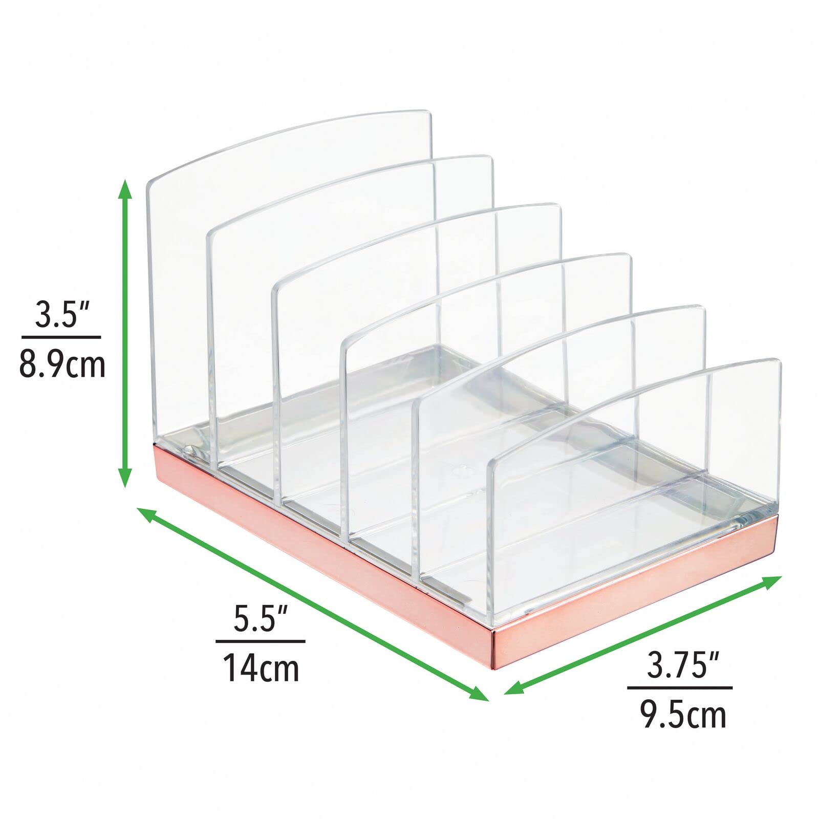 mDesign Plastic Makeup Organizer for Bathroom Countertops, Vanities, Cabinets: Cosmetics Storage Solution for - Eyeshadow Palettes, Contour Kits - 5 Sections - Lumiere Collection - Clear/Rose Gold