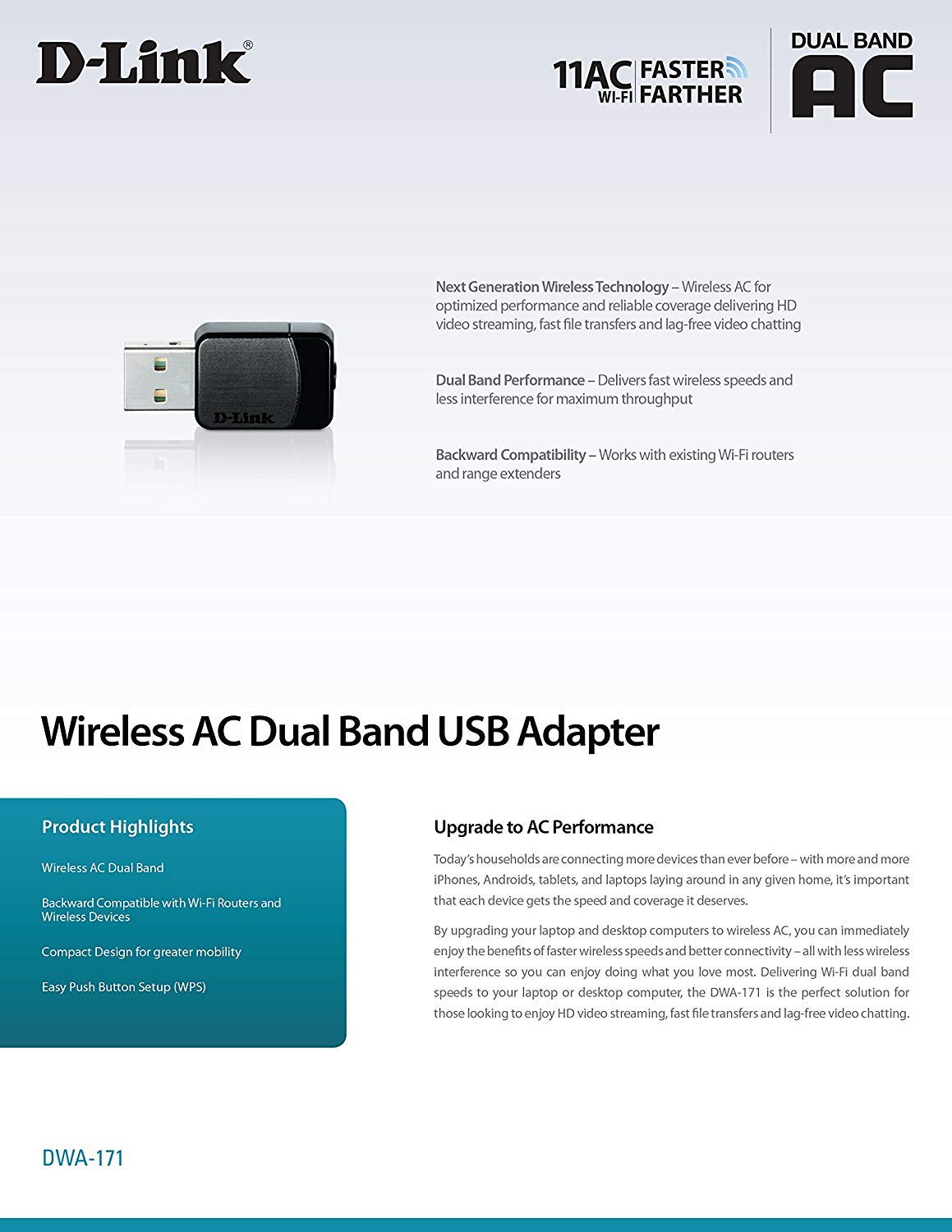 D-Link Dwa-171 Ac11 Wireless Dualband USB Adapter