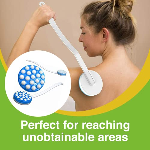 BodyHealt Lotion Applicator and Massager – Handheld Self Lotion Applicator for Back, Foot Lotion, Shower Gel, Tanning, Skin Cream & Sunscreen Lotion. Long Shower Bath Brush, Easily Roll-On Dispenser