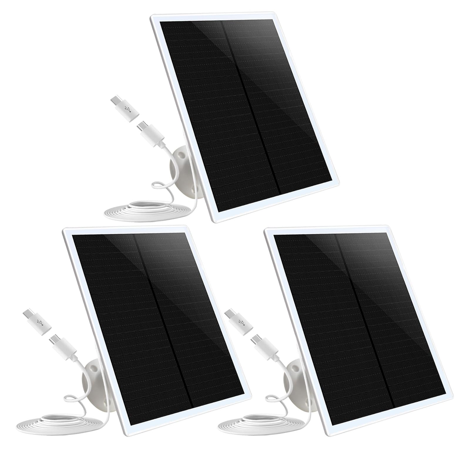 3-Pack Solar Panel Charger Fit for Eufycam 2C/2C Pro/E40/E20/2/2 Pro/E Camera Micro USB & Type C Port Charging 10FT Cable Wall Mount Weatherproof