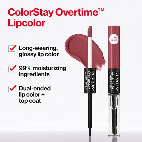 Revlon Liquid Lipstick with Clear Lip Gloss, ColorStay Overtime Lipcolor, Dual Ended with Vitamin E, 140 Ultimate Wine, 0.07 Fl Oz