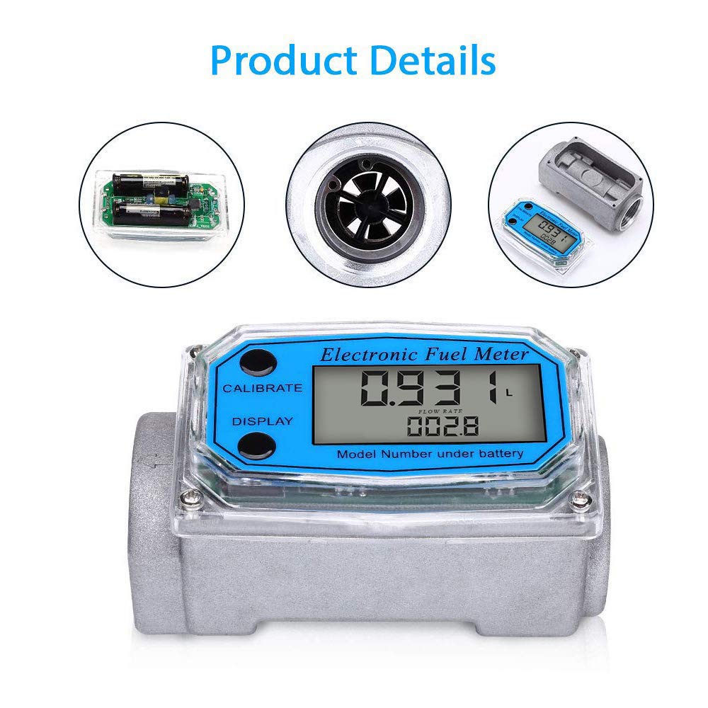 Digital Turbine Flow Meter,1″ Digital LCD Display with NPT Counter Gas Oil Fuel Flowmeter,Pump Flow Meter,Diesel Fuel Flow Meter for Measure Diesel, Kerosene, Gasoline