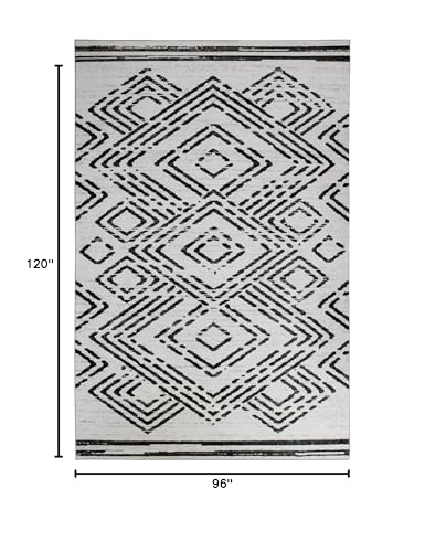 Syalife Boho Area Rug, Non Shedding 8x10 Washable Rug with Non Slip Backing, White and Black Modern Geometric Carpet, Indoor Bohemian Rug for Living Room Entryway Bedroom Kitchen - White, Black