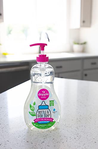 Dish Bundle by Dapple Baby Includes Baby Bottle & Dish Liquid by Dapple Baby Travel Size 3 Fl Oz, and 16.9 Fl Oz Bottle, 2 ct., Fragrance-Free - Plant-Based - Hypoallergenic