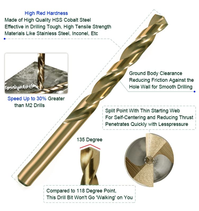 Cobalt Drill Bit 3/32 in. HSS Co M35 Jobber Length Twist Drill Steel Metal-10Pcs