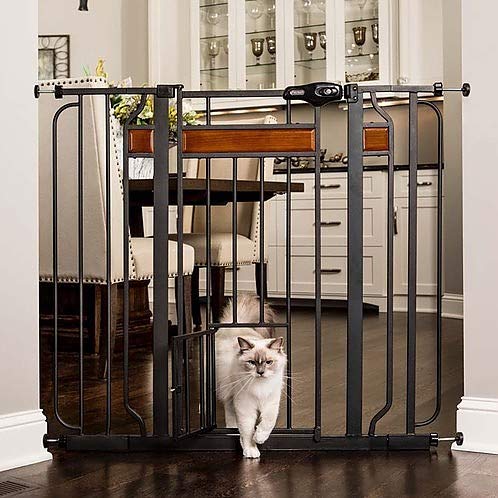 Carlson Pet Products Home Design Extra Tall Walk Thru Pet Gate with Small Pet Door, Includes Décor Hardwood, 4" Extension Kit, Black,10x7 Inch (Pack of 1)
