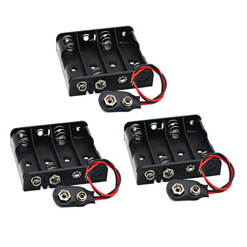 OLIREXD 4X 1.5V (6V) AA Battery Holder Bundle Case Back Cover and 9V I Type Snap Batteries Clip Connectors Buckles with Cord Wire Leads Plastic Housing Spring Clip Storage Box (Pack of 3)