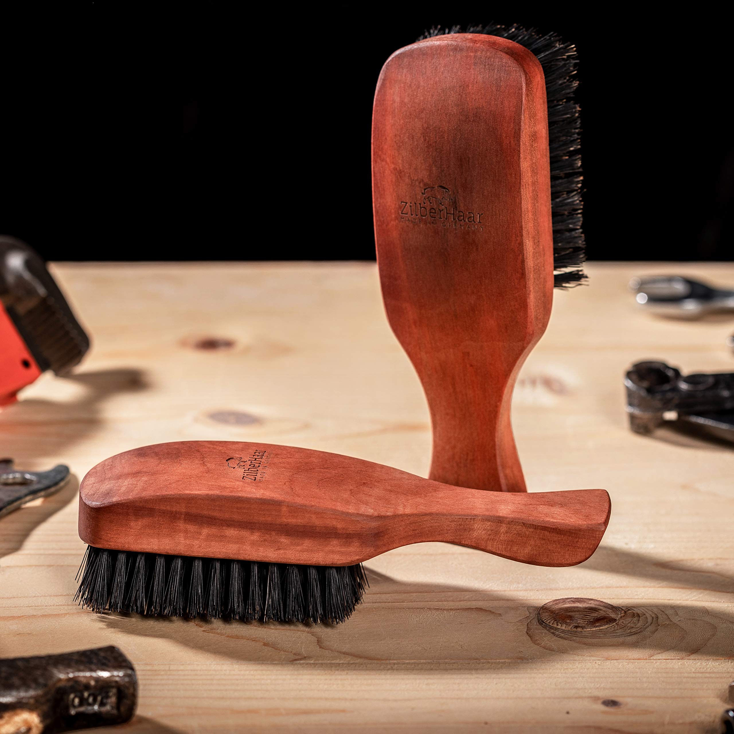 ZilberHaar Beard and Hair Care for Men Bundle - Regular Brush + Major Brush with Stiff Boar Bristles