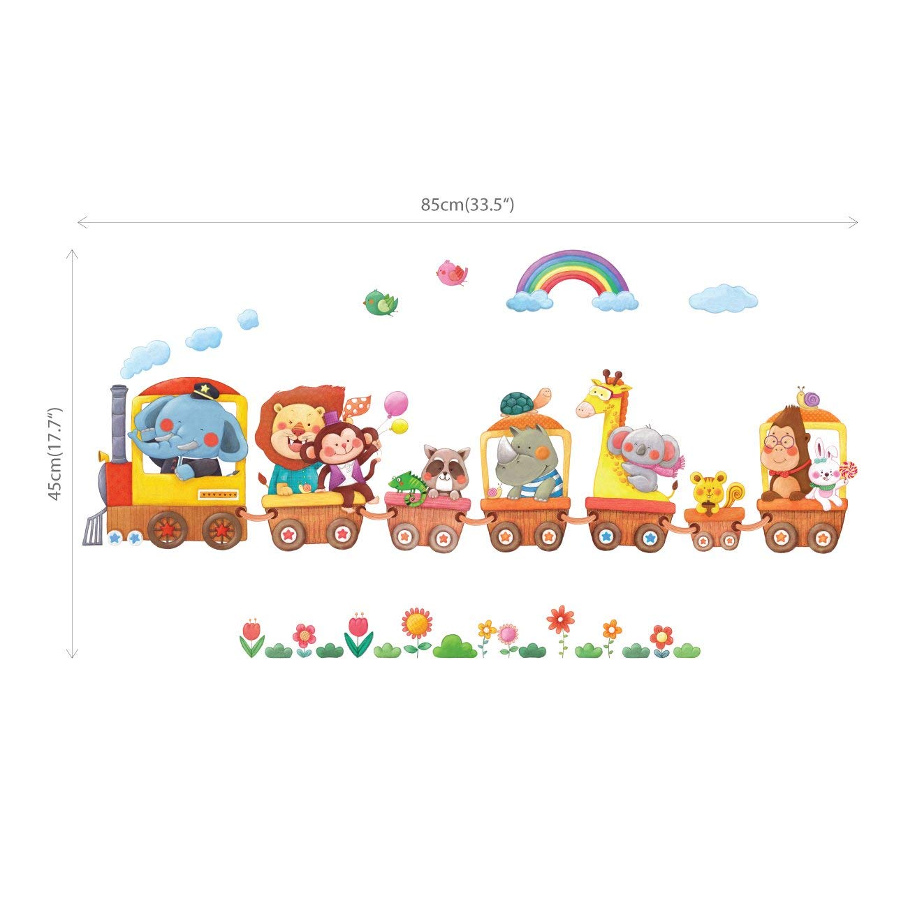 DECOWALL DS-8024 Animal Trains Kids Wall Stickers Wall Decals Peel and Stick Removable Wall Stickers for Kids Nursery Bedroom Living Room (Small) d?cor