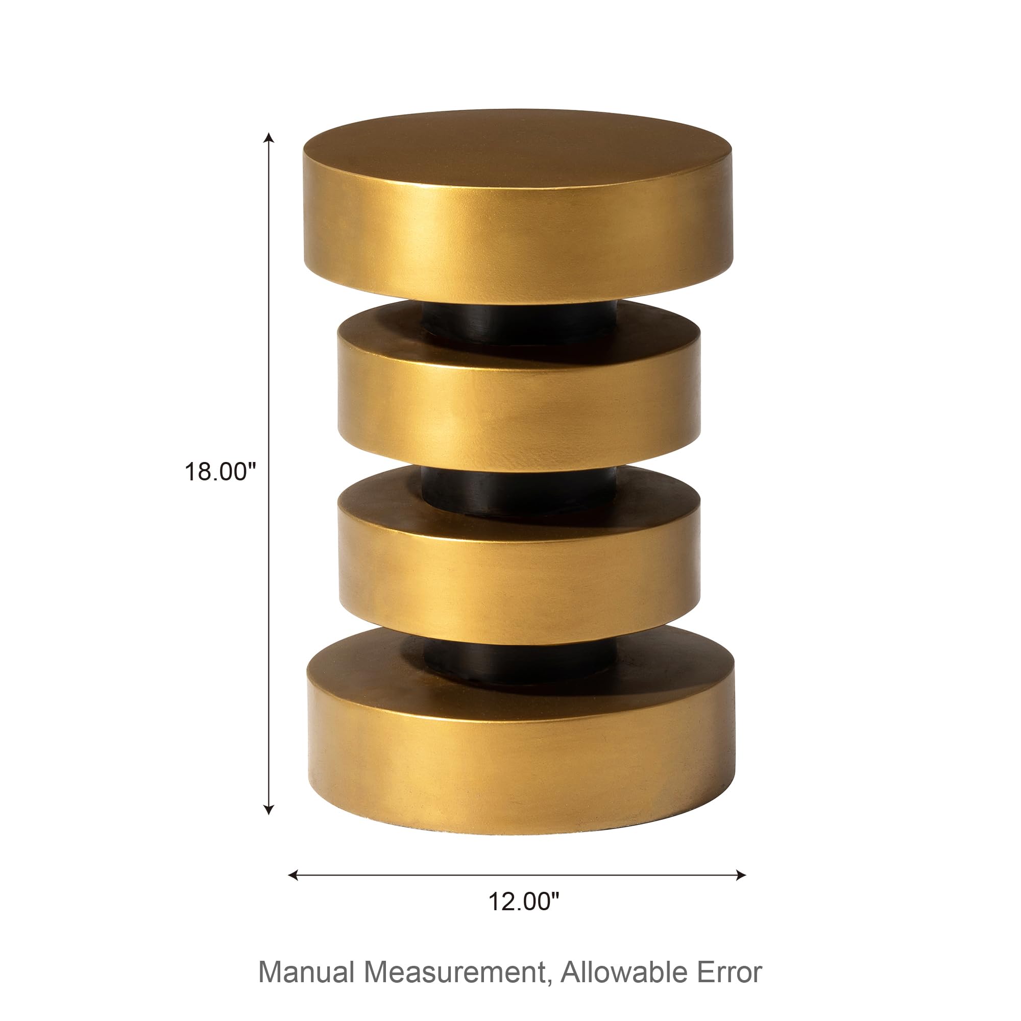 Glitzhome Modern Industrial 12β Dia Round Side Table in Antique Gold Black, Floating Disks Accent Stool End Table for Living Room, Bedroom, Entryway and Small Spaces