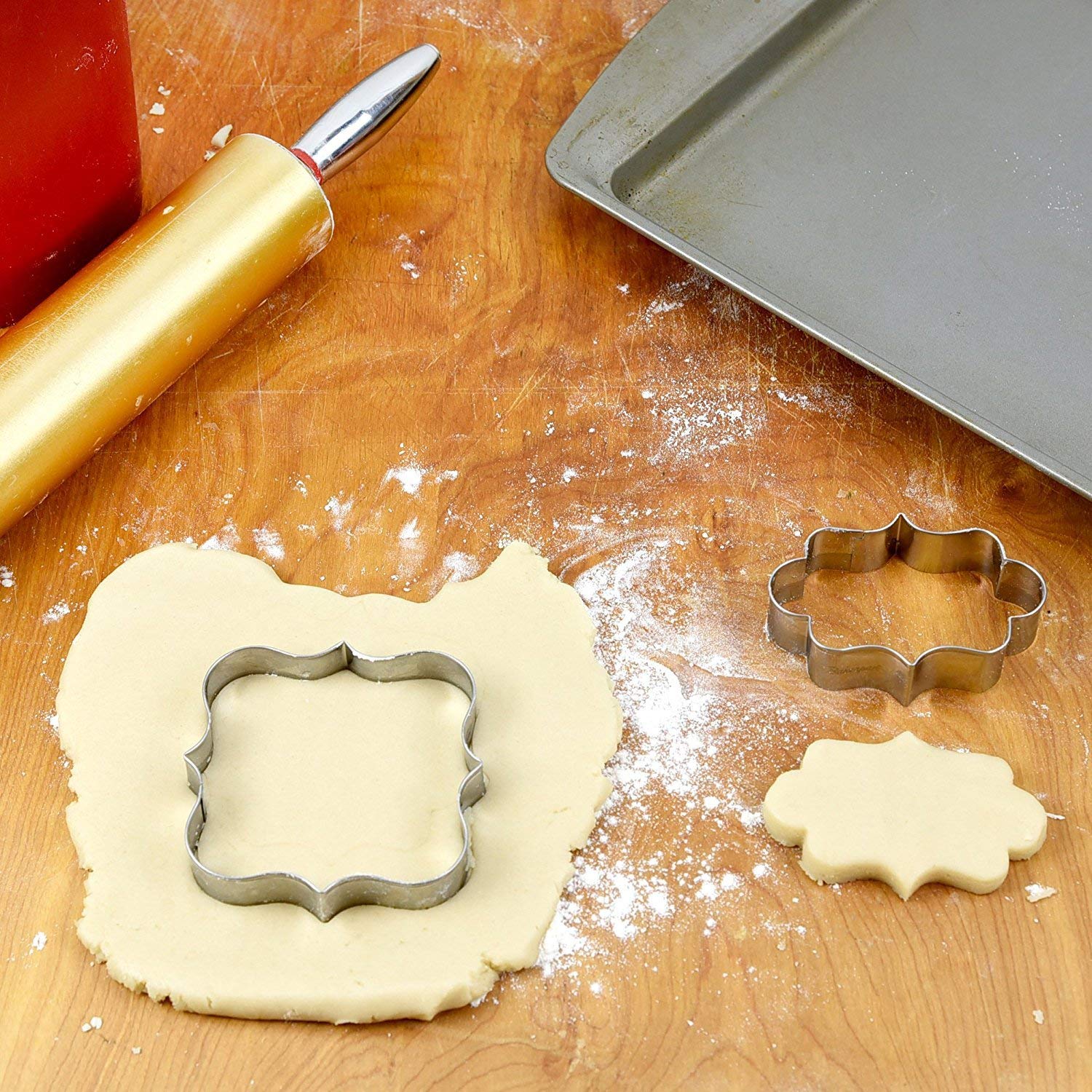 4 pcs of Fancy Plaque Cookie Cutters Set, Stainless Steel Wedding Frame Fondant Cutters Baking DIY Molds