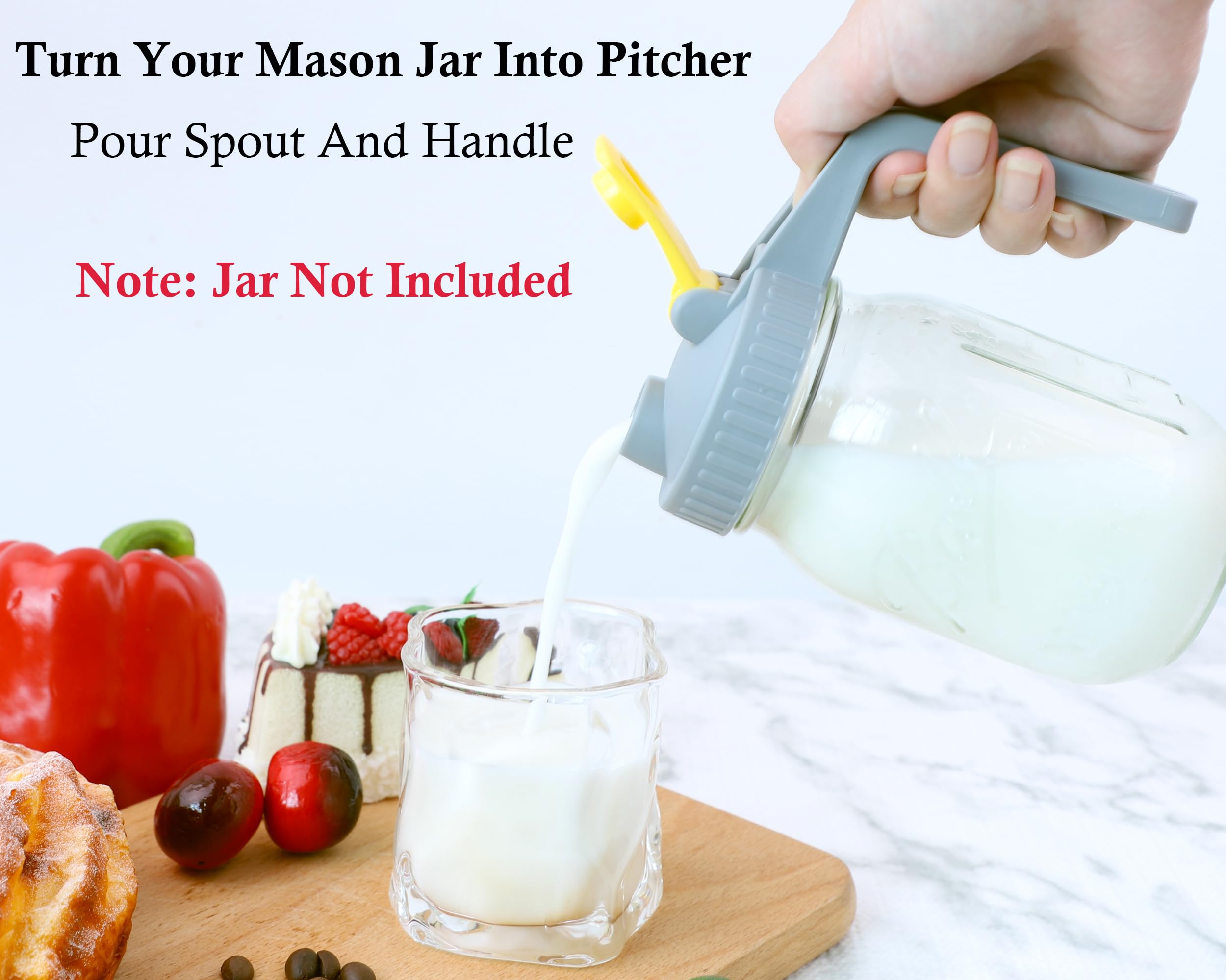 Mason Jar Pour Spout Lids With Handle Regular Mouth Mason Pitcher Lid With Flip Cap Airtight & Leak-Proof Pour Lid,Turns your Mason Jar into Pitcher (Jar Not Included)