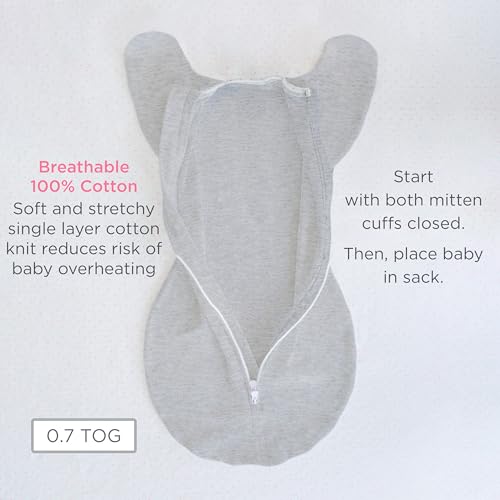 SwaddleDesigns Transitional Swaddle Sack with Arms Up Half-Length Sleeves and Mitten Cuffs, Medium, 3-6 Months, 14-21 lb, Heathered Gray (Arms Up Swaddle, Transition Swaddle Sleep Sack)